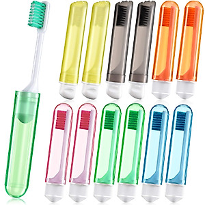 12 Pieces Travel Toothbrush Fold Travel Toothbrush Camping Toothbrush Folding Toothbrush with a Toothbrush Box Soft Bristle Portable Toothbrush for Travel, Hiking, School, Business Trip