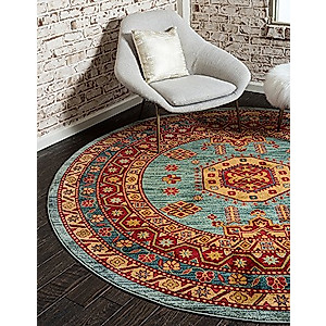 Unique Loom Sahand Collection Area Rug - Shapur (8' Round, Light Blue/ Light Brown)
