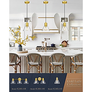 LMS 1-Light Gold Glass Pendant Light, Modern Kitchen Pendant Hanging Light with Clear Glass Shade in Gold Finish, LMS-103