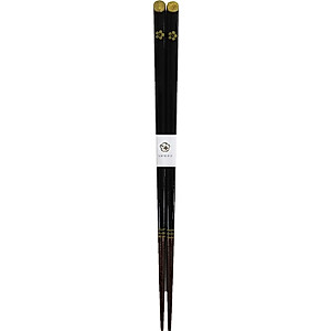 AOBA Japanese Wooden Chopsticks Reusable 2 Pairs in Gift Box Gold Sakura Black and Red Dishwasher-safe (Tenjin) [ Made in Japan /Handcrafted ]