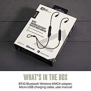 MEE audio BTX2 Bluetooth Wireless MMCX Adapter Cable with aptX & aptX Low Latency, Microphone & Remote, Bluetooth 5.0, IPX5 Sweat Resistance, Black (BTX2-BK)