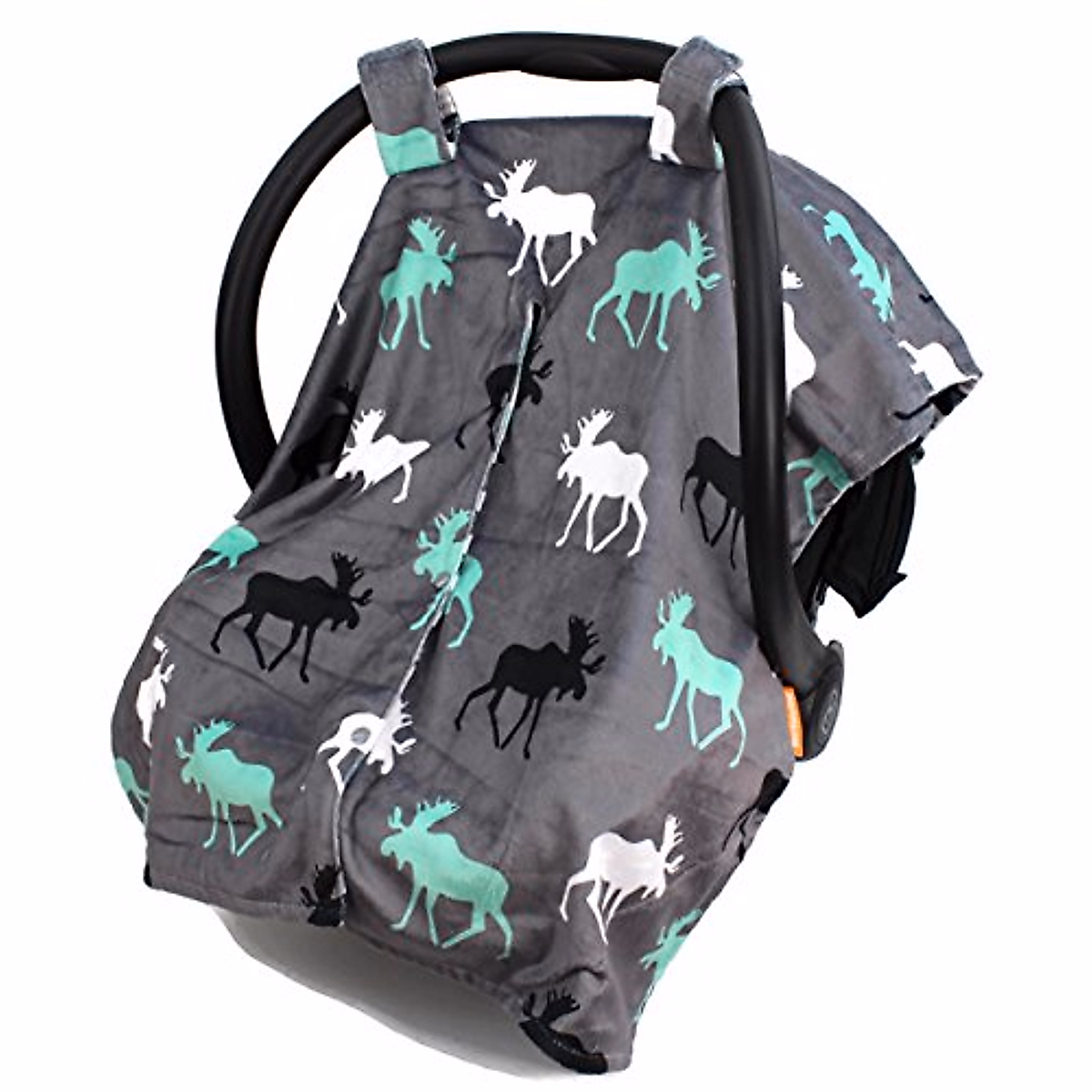 Dear Baby Gear Deluxe Car Seat Canopy - Infant Car Seat Cover - Baby Car Seat Covers - Carseat Canopy for Infant Car Seats - Car Seat Cover (Reversible Black, Grey, Mint Moose, Aztec Minky 40"x30")