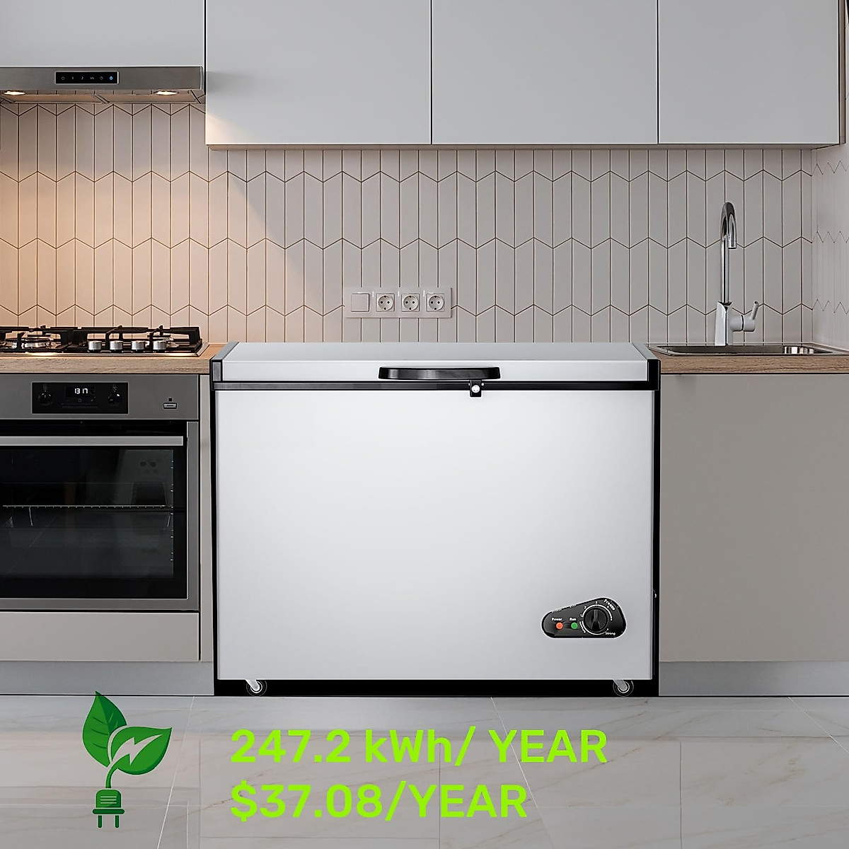 Large Commercial Chest Freezer 14.5 Cu Ft Deep Freezer with 2 Removable Basket and Adjustable Thermostat - Energy Saving Quiet for Home, Supermarkets, and Garages with Glass