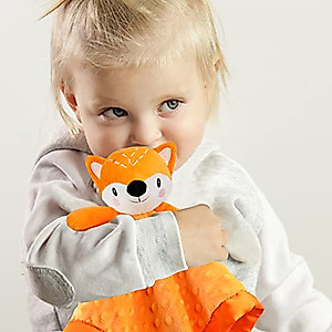 BEILIMU Fox Lovie for Babies Security Blanket Soft Minky Dot Fabric with Silky Satin Backing Baby Snuggle Toy Animal Baby Blanket for Infant and Toddler Orange 14 Inch