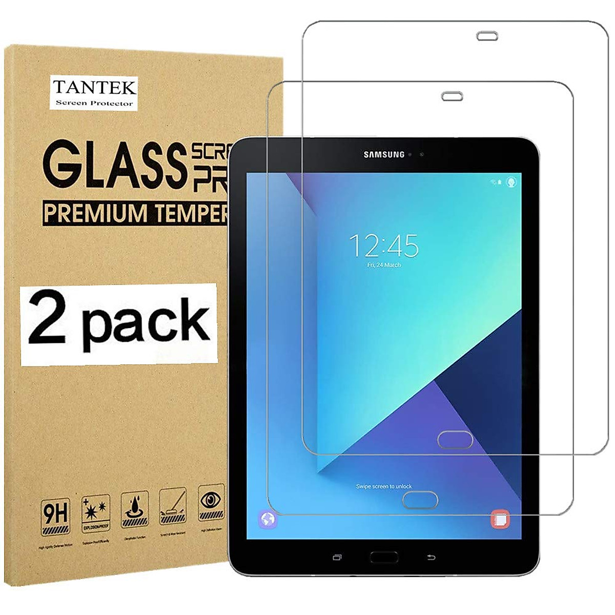 TANTEK [2-Pack Screen Protector for Samsung Galaxy Tab S3 / Galaxy Tab S2 9.7 Inch,Tempered Glass Film,Ultra Clear,Anti Scratch,Bubble Free,S Pen Compatible