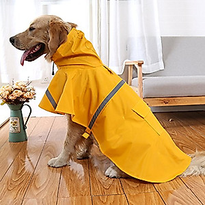 NACOCO Large Dog Raincoat Adjustable Pet Water Proof Clothes Lightweight Rain Jacket Poncho Hoodies with Strip Reflective (XL, Yellow)…