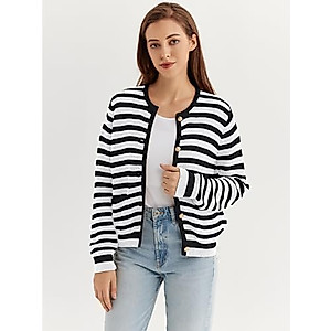 LILLUSORY Women's Cable Knit Cardigan Sweaters 2024 Fall Trendy Open Front Button Up Tweed Blazer Jackets Ladies Chunky Oversized Coat Coatigan Old Money Clothes Cute Outfits White Black L