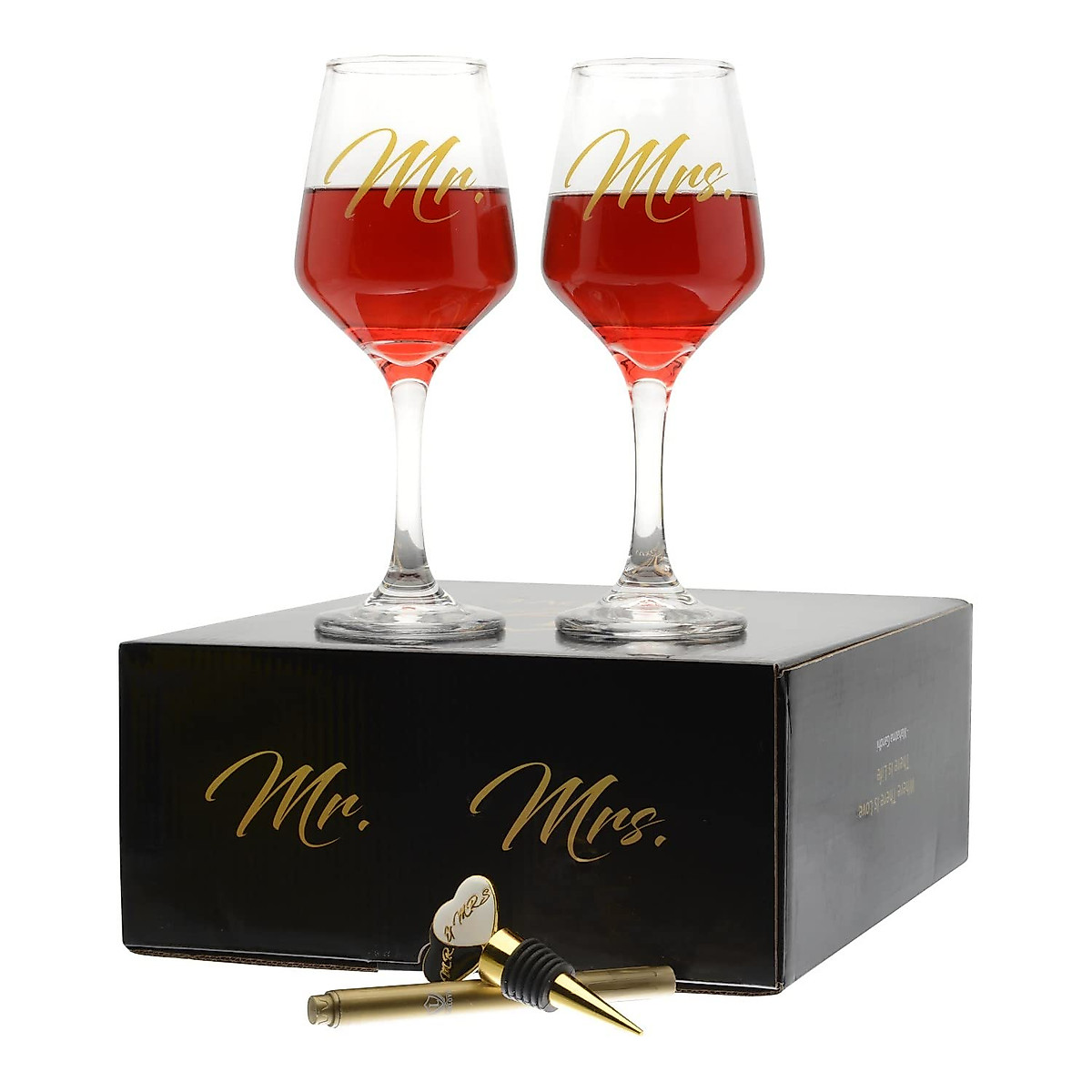 LUXLOVE Mr & Mrs Wine Glasses Set for Couples | Best Engagement Gifts for Her, Bridal Shower Gifts For Bride, Wedding Gifts For The Couple