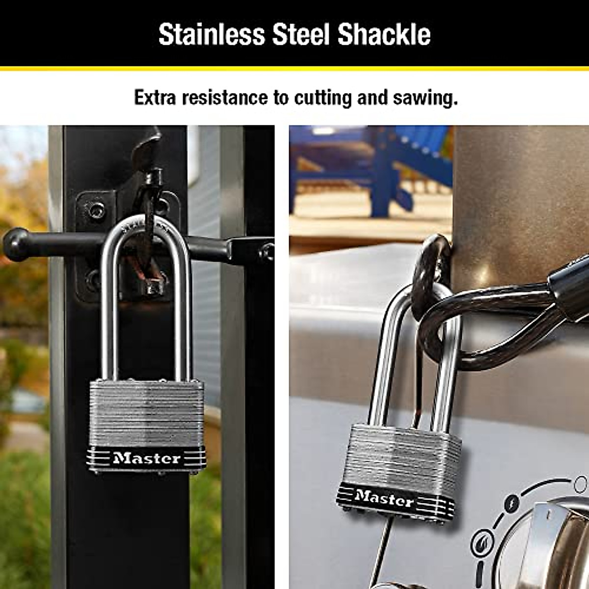 Master Lock 5SSQLJ Stainless Steel Outdoor Padlock with Key, 4 Pack Keyed-Alike, Silver