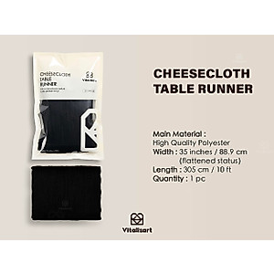 Vitalizart Cheesecloth Table Runner 10ft Gauze Boho Rustic Black Cheese Cloth Table Runner for Wedding Bridal Shower Fall Thanskgiving Decoration 120 Inches