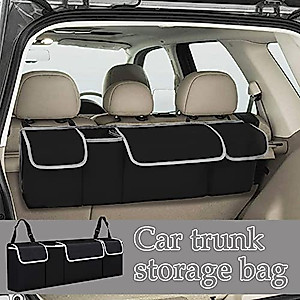 ASUBHA Car Trunk Organizer and Storage, Car Trunk Organizer, Folding Car Trunk Organizer, Collapsible Cargo Storage Bag with 4 Pockets, Backseat Hanging Organizer for SUV, Truck, MPV
