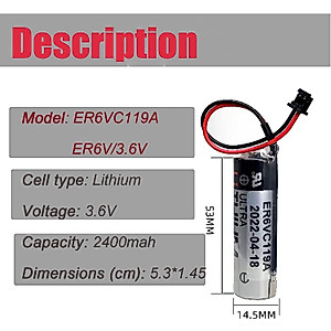 BAOBUTE (Pack of 2) ER6V/3.6V ER6VC119A ER6VC119B 2400mAh PLC Lithium Battery Compatible for Toshiba PLC Battery for M64 7x6x2mm