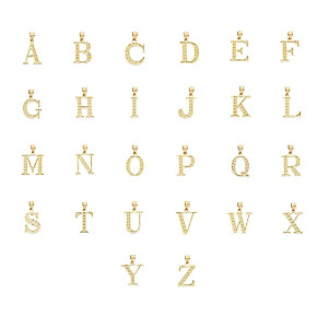 LoveBling 10K Yellow Gold Diamond Cut A to Z Alphabet Initial Letter Charm Necklace Pendant (Small) (M) (0.78")