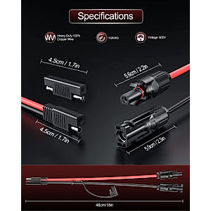 RANDPOW Solar Panel Connector Cable, 10AWG Solar to SAE Cable PV Extension Wire, SAE Connector to Solar Connectors Adapter RV Solar Panel DC Power Battery Charger with SAE Polarity Reverse Adapter