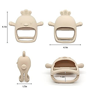 Smore Baby Silicone Teether Toy, Teether for Babies 0-6 Months, BPA Free, Anti Dropping Wrist Hand Teethers Baby Chew Toys, for Sucking Needs, for Soothing Teething Pain Relief (Beige)