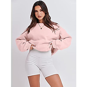 ANRABESS Oversized Sweatshirts for Women Teen Girls Pullover Casual Loose Fit Fleece Crop Hooded Sweaters Fall Winter Fashion y2k Clothes A1026-huafen-XL Light Pink