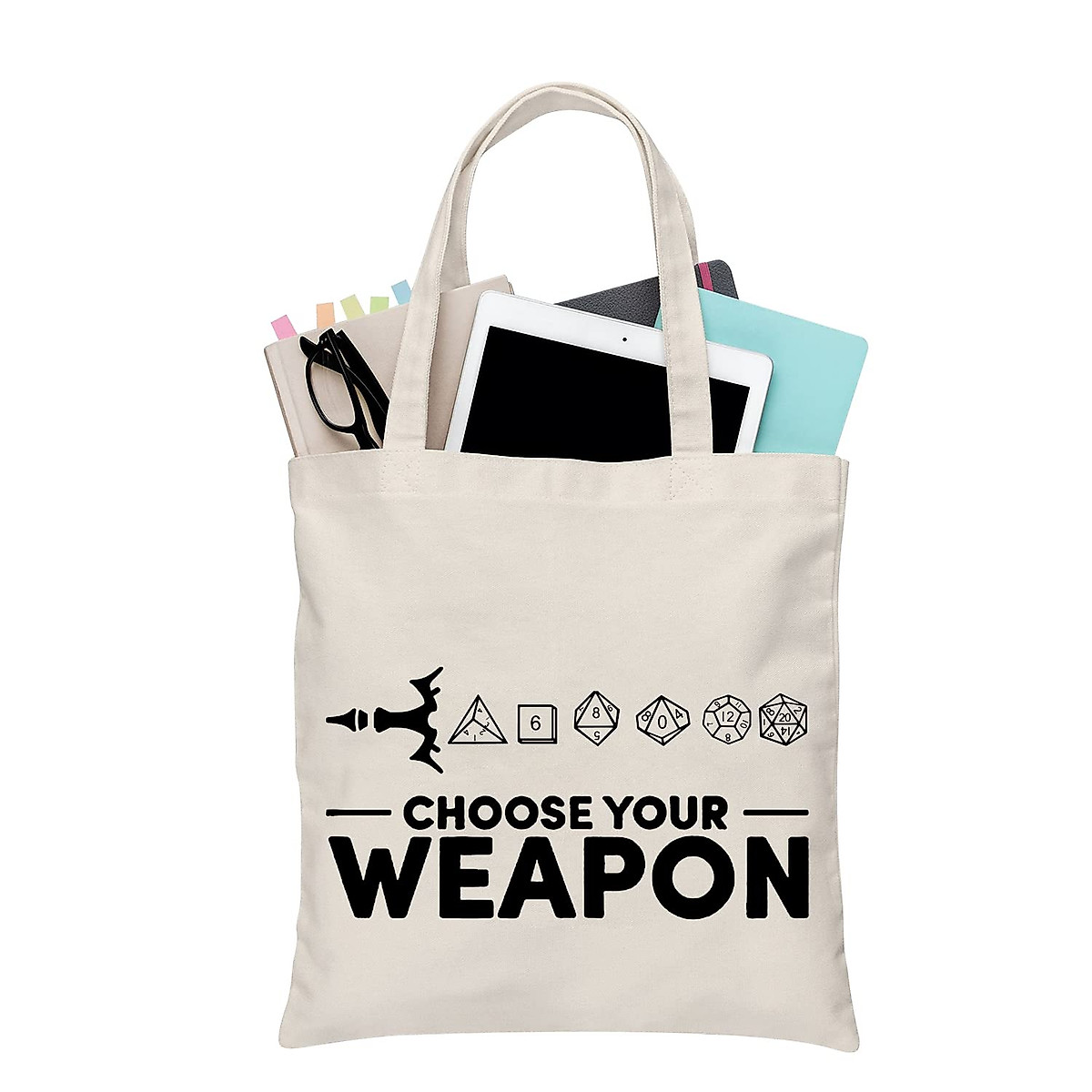 BDPWSS Choose Your Weapon DND Tote Bag Dungeons Tabletop Role Playing Gamer Gift Dragons D20 RPG Gaming Gift (Choose your dice TG)