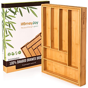 Bamboo Silverware Drawer Organizer - Expandable 100% Bamboo Cutlery Kitchen Drawer Organizer – Premium Wooden Utensil/Cutlery Tray for Kitchen Flatware Set– Eco-Friendly Silverware Organizer