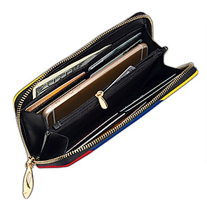 Colombian Flag Ladies Long Wallet Genuine Cowhide Zip Closure Card Slot Wallet