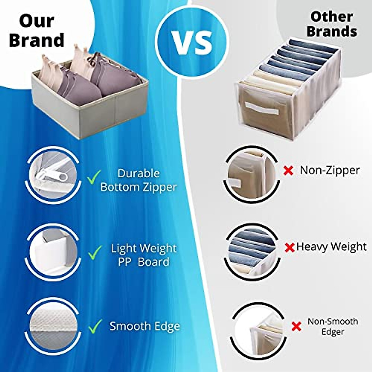 Ecomm Pros, 10 Pack Fabric Drawer Dividers Dresser Organizer, 92 Cell Underwear Organizer, Sock and Bra Organizer- Perfect Drawer Organizers for Clothing, Baby Clothes Nursery Drawer Organizer Storage