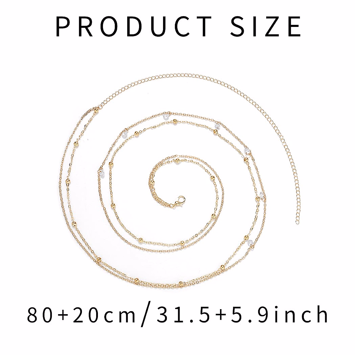 ELABEST Layered Beaded Waist Chain Beads Belly Chain Crystal Stomach Chain Rhinestone Body Jewelry Accessories for Women and Girls (silver)