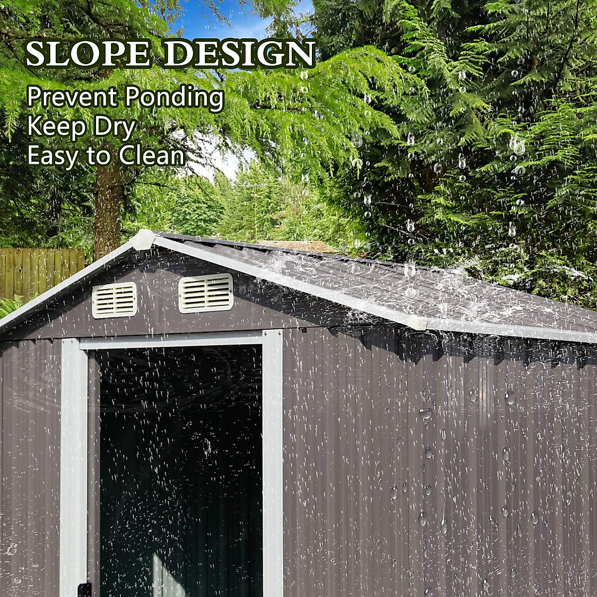 Kinsutie 6' x 4' Outdoor Steel Garden Storage Shed Utility Tool Backyard Lawn Grey with White w/Lockable Doors