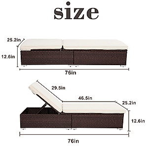 DIMAR GARDEN 3Piece Outdoor Chaise Lounge,Wicker Pool Lounge Chairs with Table, Mixed Brown