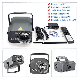 Dj Party Disco Ball Lights with Pattern and Sound Activated, 10 ft USB Cable, Laucnpty LED Stage Strobe Light That Sync with Music, Christmas Rave/Home Karaoke/Dance/Club Bar Lights for Parties