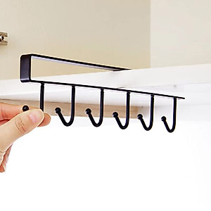 UEUORF 3PCS 6 Hook Under Cabinet Mug Hanger, Mug Hook Hanger Under Shelf,Cups Storage Rack Drilling Free Coffee Cups Holder Kitchen Belts Scarf Hanging Hooks Rack (White)