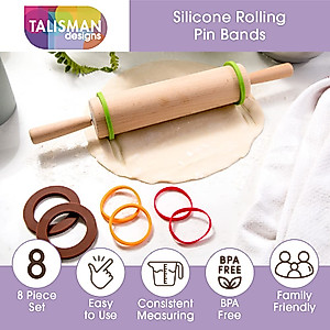 Talisman Designs Silicone Rolling Pin Bands | 8 Piece Set | Ensure Dough Thickness | Baking Accessories | Rolling Pin Rings | Bands for Rolling Pin | Rolling Pin Thickness Rings