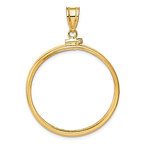 Wideband Distinguished Coin Jewelry 14k Polished and Diamond-cut 32.7mm x 3.00mm Screw Top Coin Bezel Pendant QC2677/32.7