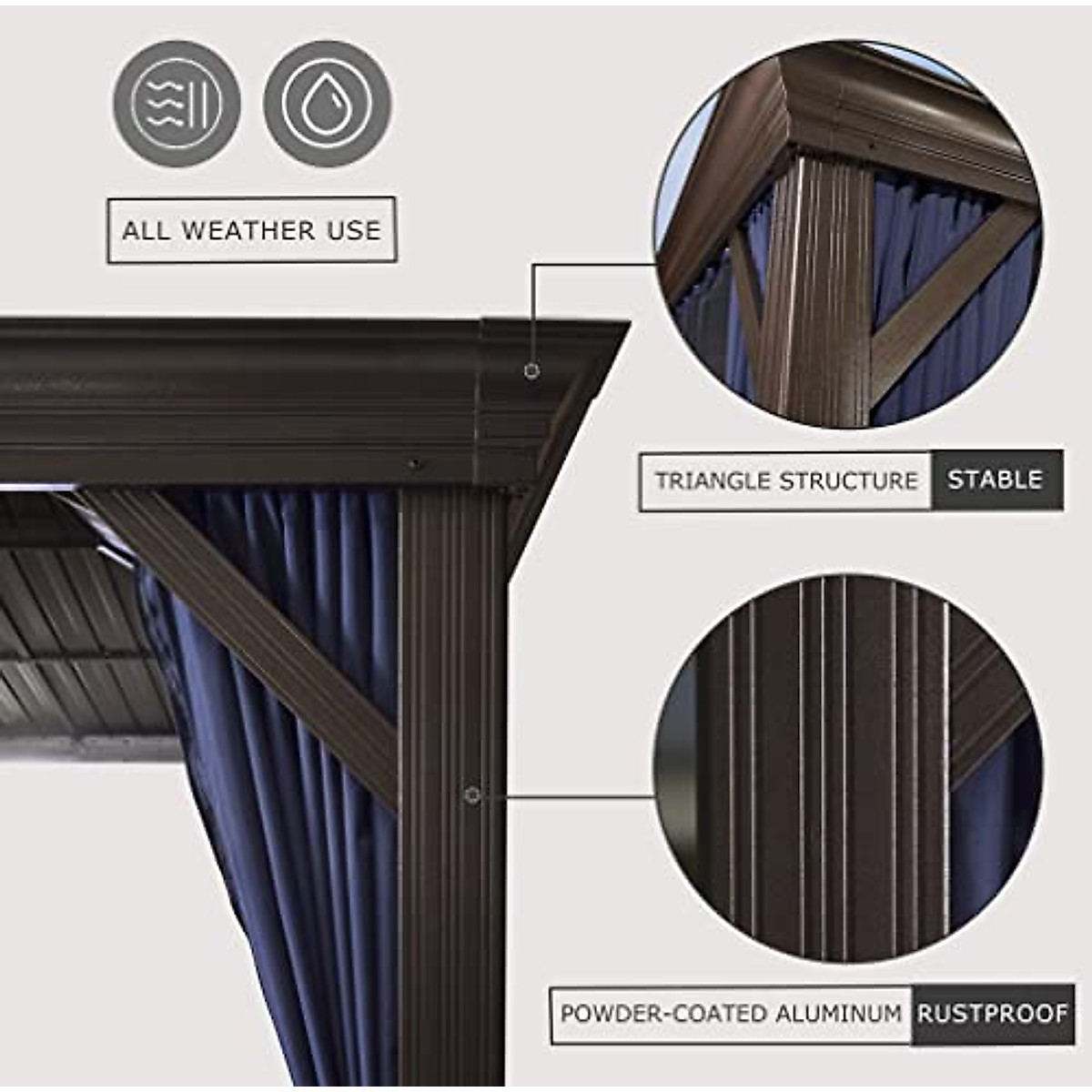 PURPLE LEAF 10' X 12' Hardtop Gazebo Canopy with Netting and Curtains for Outdoor Deck Backyard Heavy Duty Sunshade Outside Metal Patio Permanent Pavilion