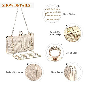 Tanpell Women Evening Bag Satin Clutch Purse Handbag for Wedding Prom Party (Champagne)