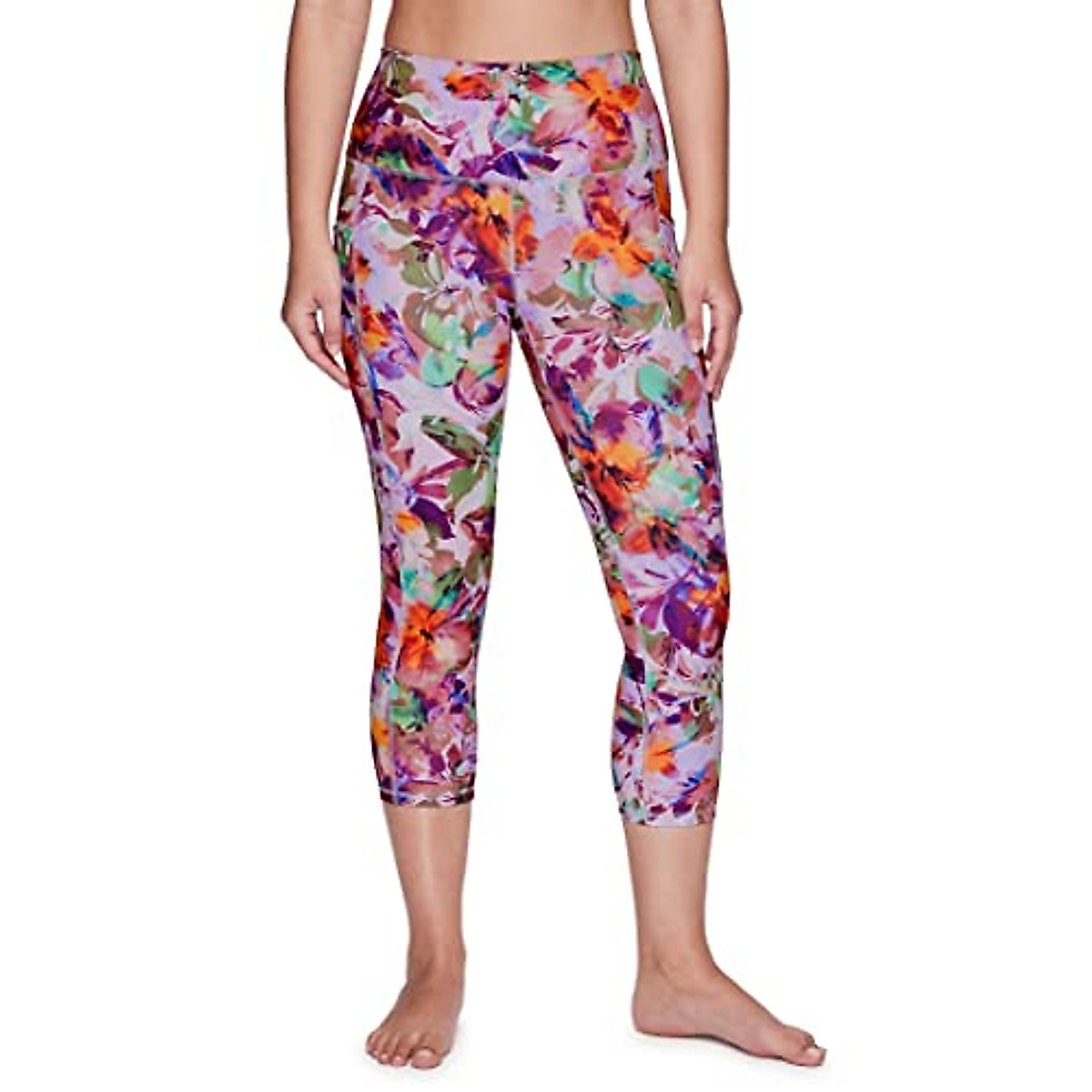 RBX Capri Legging for Women Running Capri with Pockets Printed Cropped Workout Legging High Waist Floral Yoga Tights Squat Proof Floral Legging Ultra Hold Buttery Soft Capris Tropical Dream M
