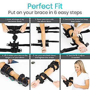 Vive Hinged Elbow Brace (Fits Right) - Range of Motion Support Sling Stabilizer for Dislocated Arm - ROM Adjustable Splint & Shoulder Strap - Post Tendon Injury & Surgery Pain Relief Recovery