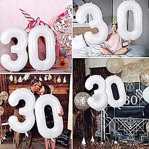 40 Inch White 30 Number Balloons, Jumbo Foil Balloons for 30th Birthday Party Decorations Supplies / 30th Anniversary Event