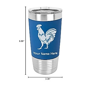 LaserGram 20oz Vacuum Insulated Tumbler Mug, Rooster, Personalized Engraving Included (Silicone Grip, Dark Blue)