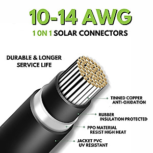 NuEnergy The Original Solar Connector Y Branch 1 to 2 Parallel Adapter Cable Wire Plug Tool Kit for Solar Panel (M/FF and F/MM)