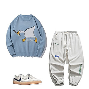 Aelfric Eden Mens Long Sleeve Van Gogh Printed Cable Knit Sweaters Casual Oversized Sweater Pullover