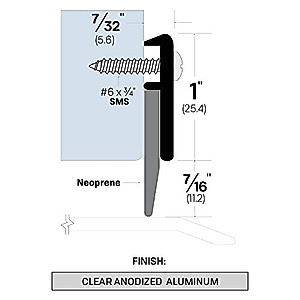 Fire Rated/Aluminum Door Bottom Sweep with Solid Rubber Extrusion (7923CA), 7/32”W x 1.44”H (48")