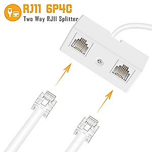 Uvital Two Way Telephone Splitters, Male to 2 Female Converter Cable RJ11 6P4C Telephone Wall Adaptor and Separator for Landline (White, 2 Pack)