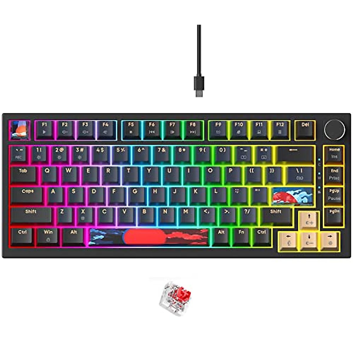 Fogruaden 75% Wired Mechanical Gaming Keyboard 75 Percent Keyboard Hot Swappable, Red Switch, RGB Backlit 82 Keys TKL Mechanical Keyboard, NKRO Compact Keyboard with Volume Control Knob (BlueSamurai)