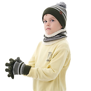 FZ FANTASTIC ZONE Kids Baby Girls Winter Knit Pompom Beanie Hats Caps Scarf Neck Warmer Touchscreen Gloves Set Fleece Lined
