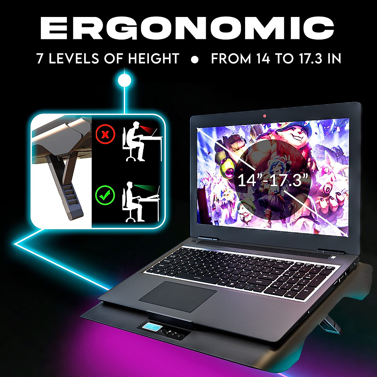 KLIM Everest Laptop Cooling Pad | New 2024 | Powerful Turbo-Fan 4300 RPM Laptop Cooler | Sealed Foam for Maximum Performance | Avoid Overheating and Protect Your Gaming Laptop | 14-17.3 in