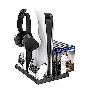 PS5 Vertical Stand Cooling Fan and Controller Charger Console Charging Station Fan Cooler for Playstation 5 PS5 Docking Station, Black