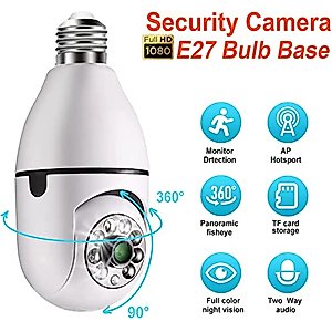 Light Bulb Security Camera, 1080P 2.4GHz WiFi Home Security Camera, 360° Surveillance Cam with Motion Detection Alarm Night Vision Light Socket Security Camera