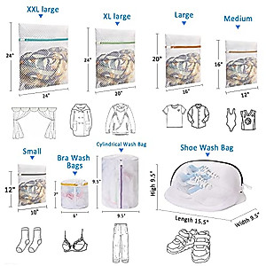 AUTODECO Set of 5 Honeycomb Mesh Laundry Bags for Delicates with Concealed Zipper Washing Machine Wash Bags Reusable for Baby Clothes Blouse Bra Hosiery Dress