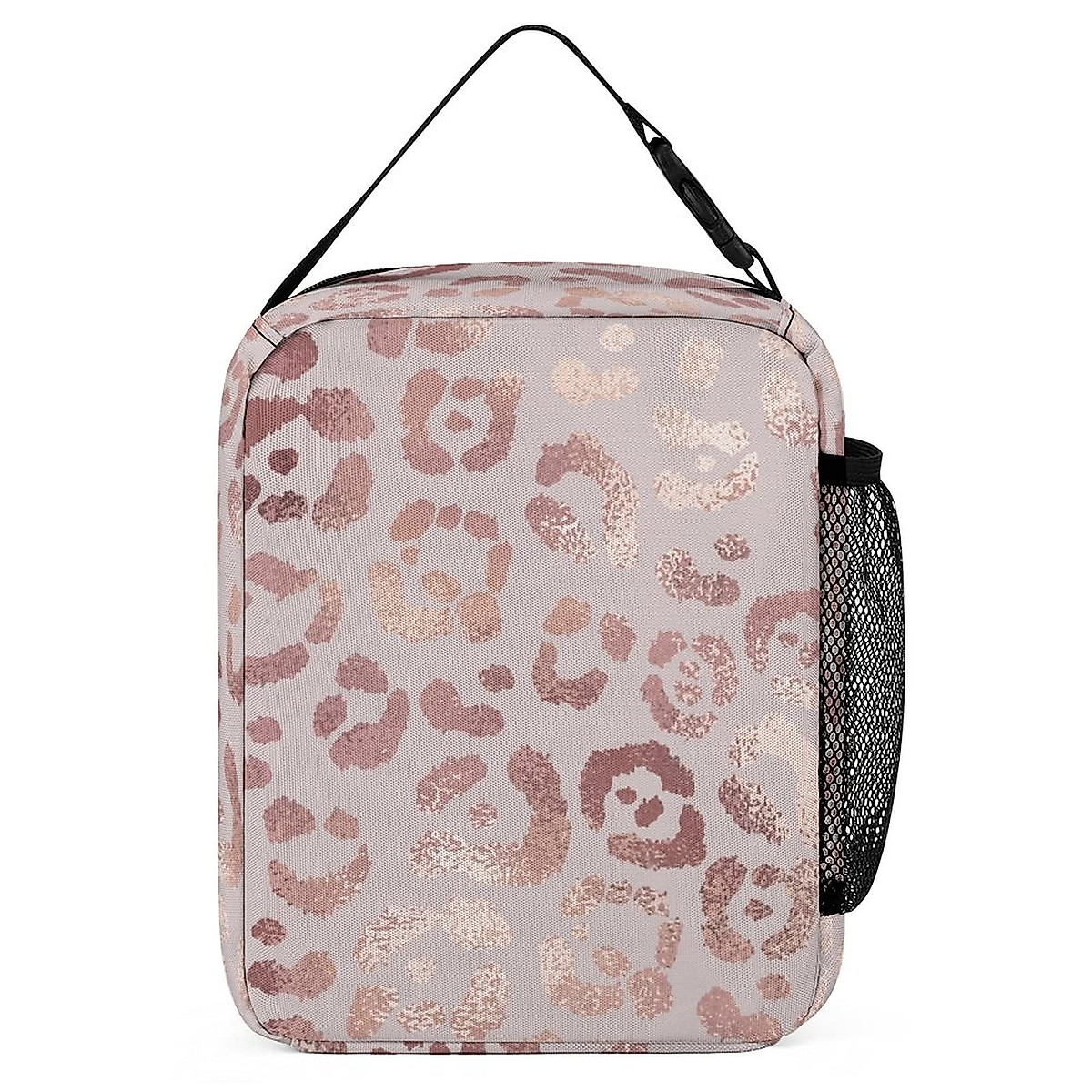 MINBHEBYUD Leopard Skin Rose Gold Lunch Bag for Men Women, Insulated Lunch Bags for Office Work, Reusable Portable Lunch Box
