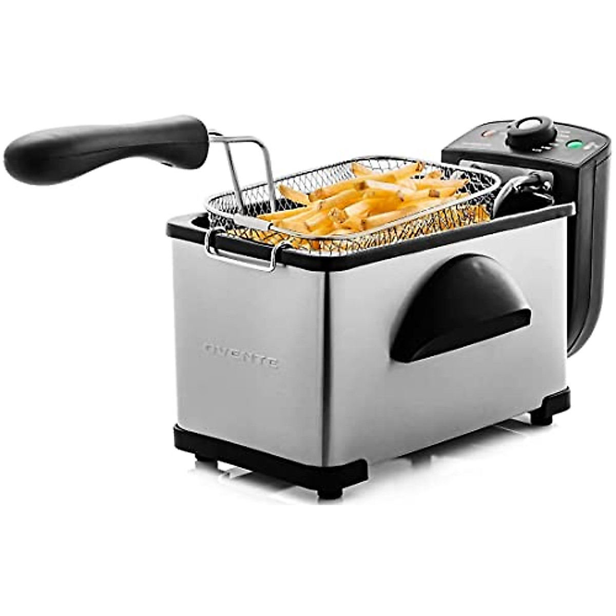 Ovente Electric Deep Fryer 2 Liter Capacity, 1500W with Lid, Viewing Window, Adjustable Temperature Knob and Stainless Steel Frying Basket Perfect for Fried Chicken, Nuggets & Fries, Silver FDM2201BR