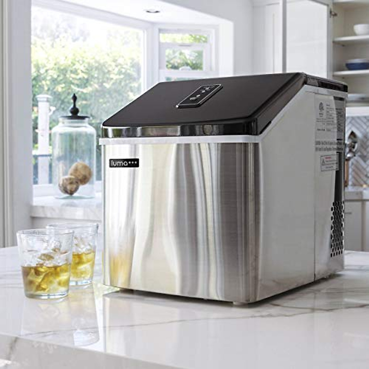 Luma Comfort Clear Ice Cube Maker Machine | First Cubes In 15 Minutes, 28 lbs. of Ice in 24 Hours | Countertop Portable Design in Stainless Steel - IM200SS